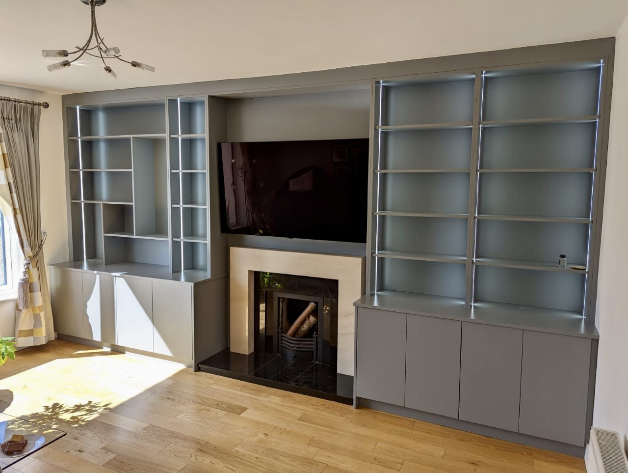 Bespoke Alcove TV Unit with LED Lights - Custom Alcove Shelving Units ...